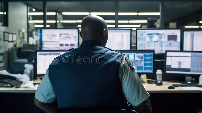 911 Emergency Response, a Police Officer at Work in a Call Center with ...