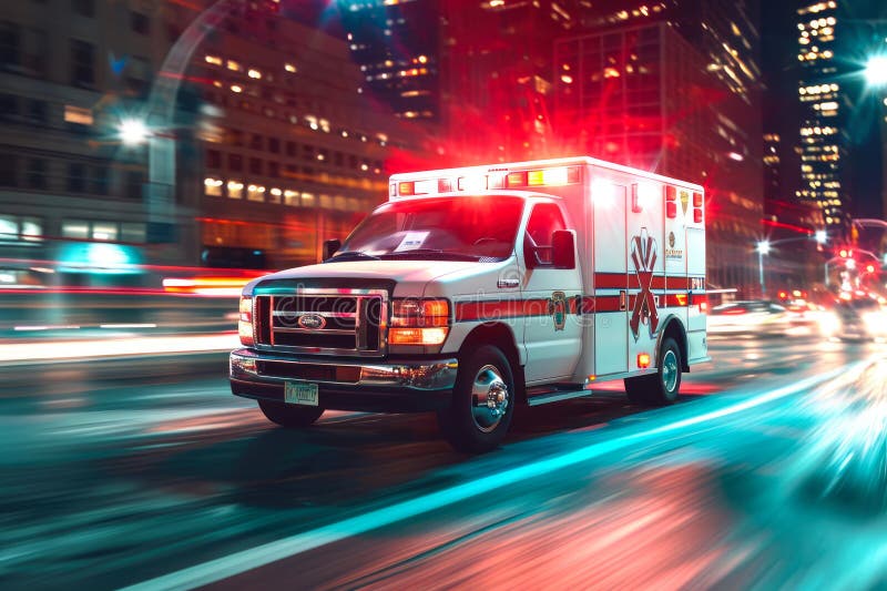 Emergency Response: Speeding Ambulance in Urban Hustle. Stock ...