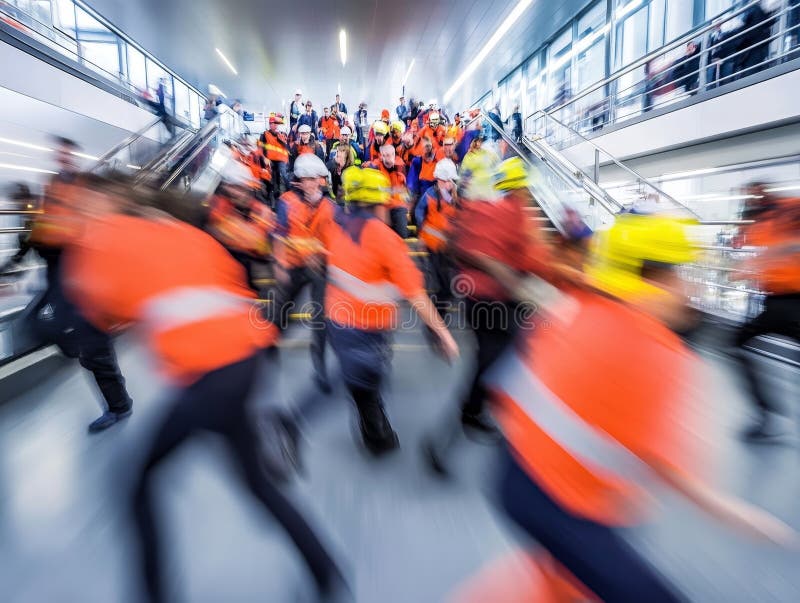 Emergency Response Team Rushing Down Stairs in Subway Station Stock ...