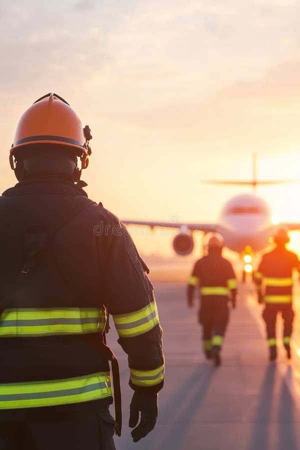 Emergency Response Teams Conduct Operations on the Runway during Sunset ...