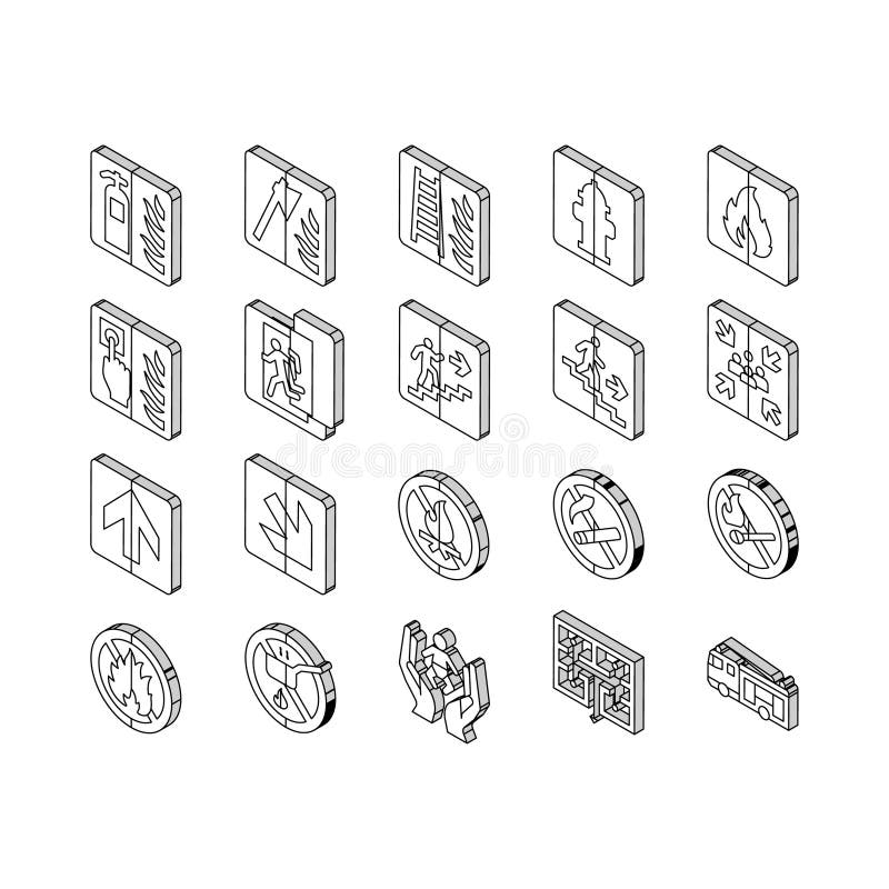 Emergency Safety Security Danger Isometric Icons Set Vector Stock ...
