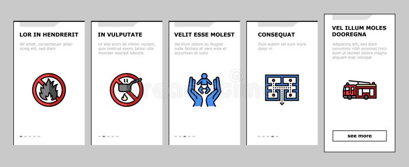 Emergency Safety Security Danger Onboarding Icons Set Vector Stock ...
