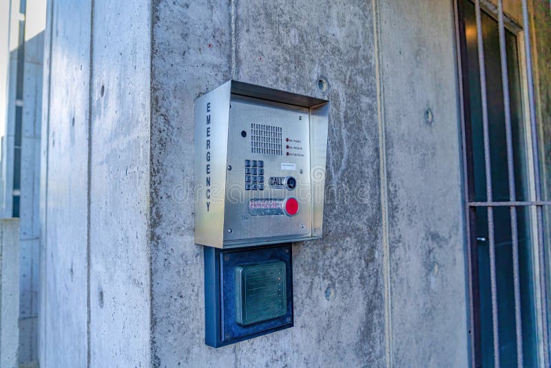 Emergency Security Box with Call Button Mounted on the Wall of Campus ...