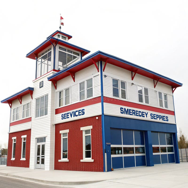 Emergency Services Building Isolated on White Background Stock ...