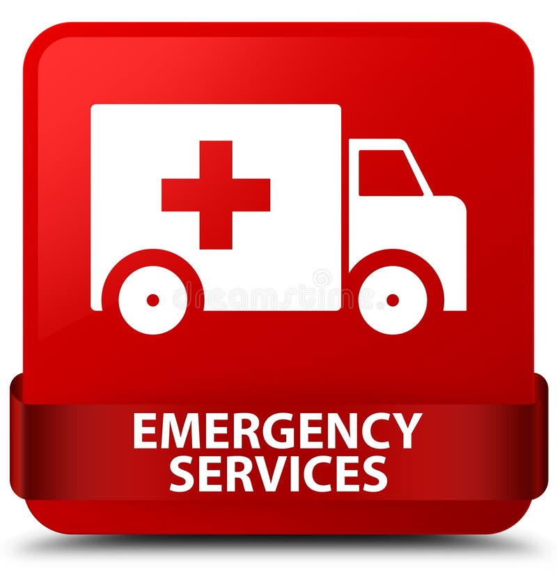 Emergency Services Red Square Button Red Ribbon in Middle Stock ...