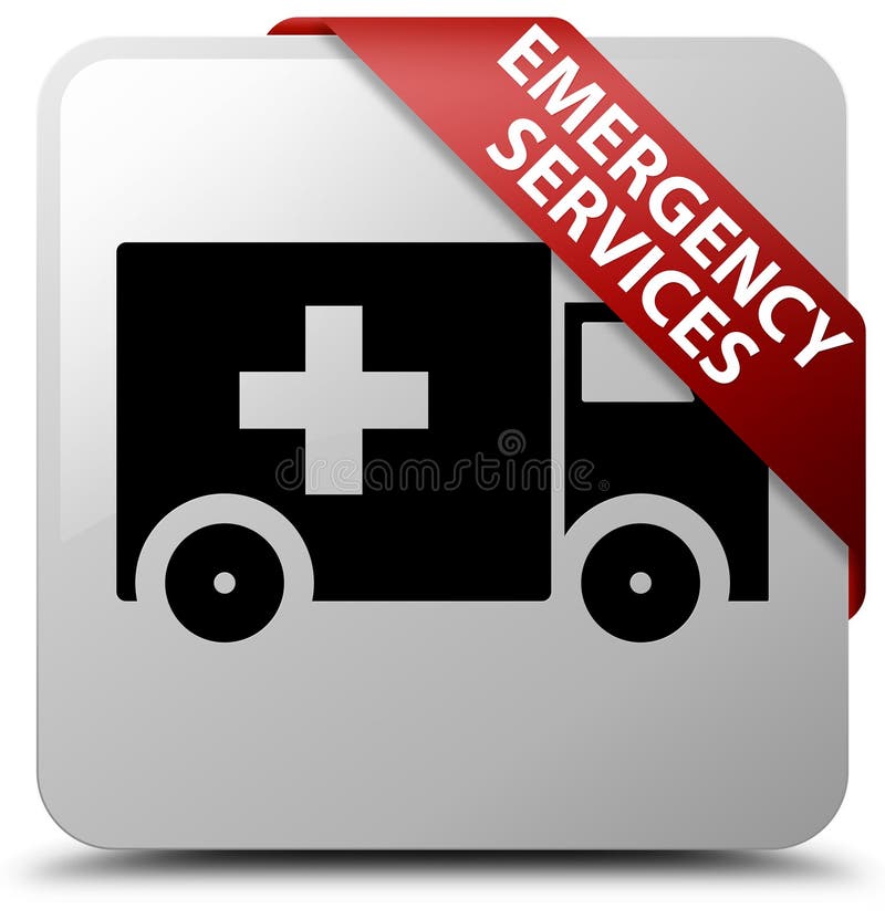 Emergency Services White Square Button Red Ribbon in Corner Stock ...