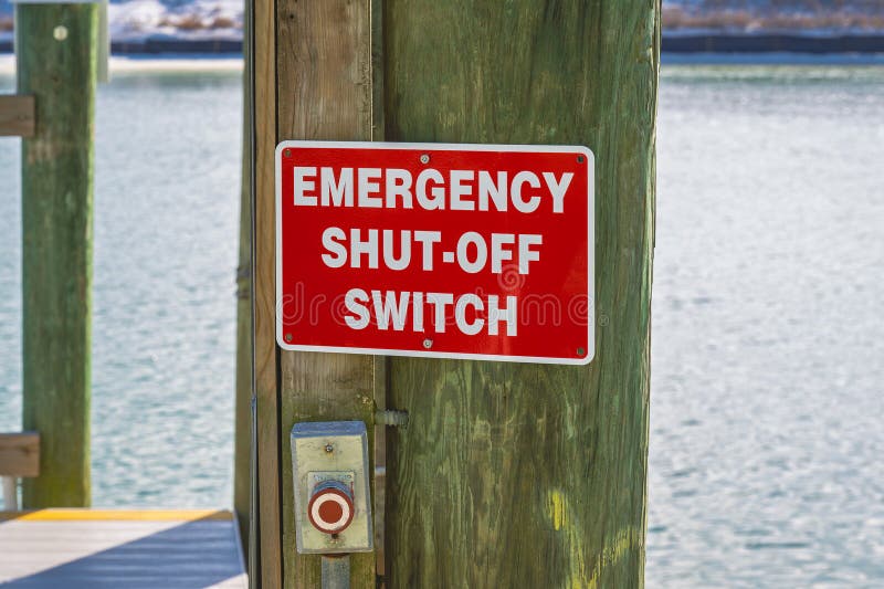 Emergency Shut Off Switch and Sign Stock Photo - Image of industrial ...