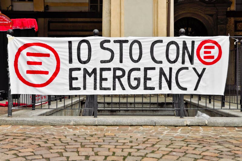 Emergency slogan editorial stock image. Image of piazza - 13921814