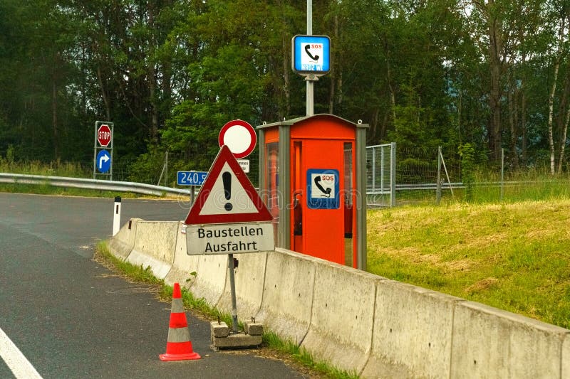 Emergency SOS Phone Booth on the Highway. Stock Photo - Image of travel ...