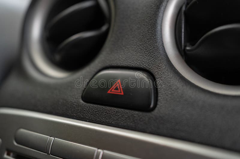 Emergency Stop Button of the Car on the Dashboard, Close-up. Background ...