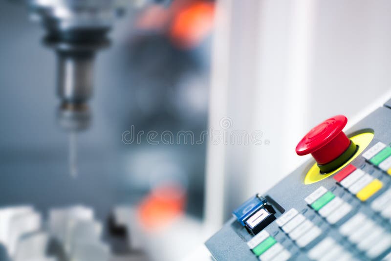 Emergency Stop Button In CNC Machine Control Panel Stock Image - Image ...