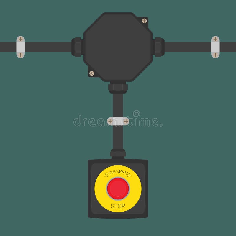 Emergency Stop Button Connected To an Electrical Conduit System Stock ...