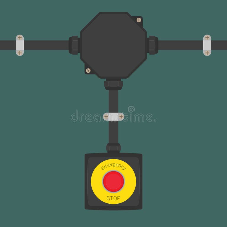 Emergency Stop Button Connected To an Electrical Conduit System Stock ...