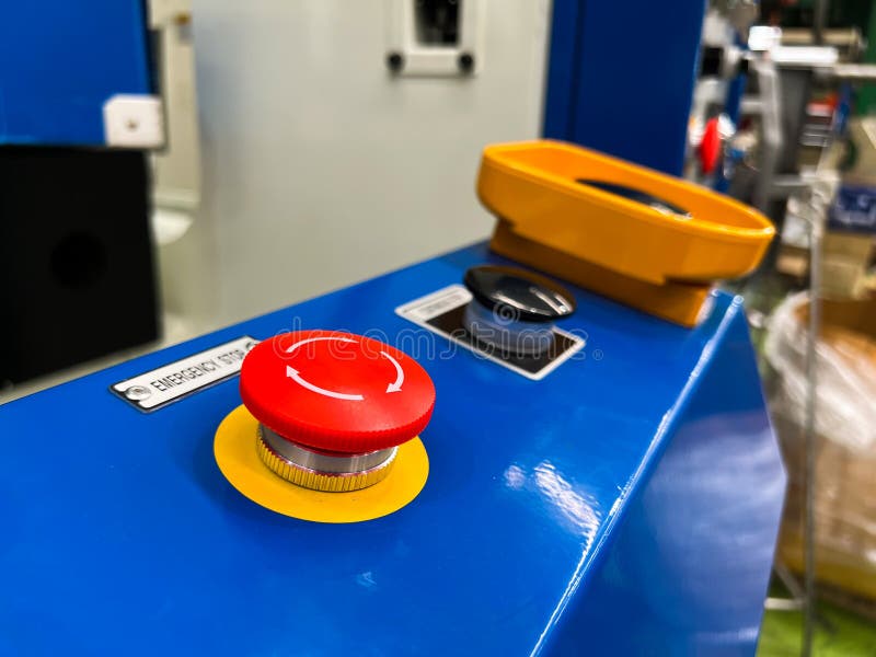 The Emergency Stop Button on Control Cabinet of Press Machine Stock ...
