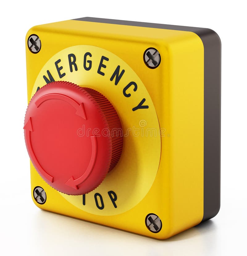 Emergency Stop Button Isolated on White Background. 3D Illustration ...