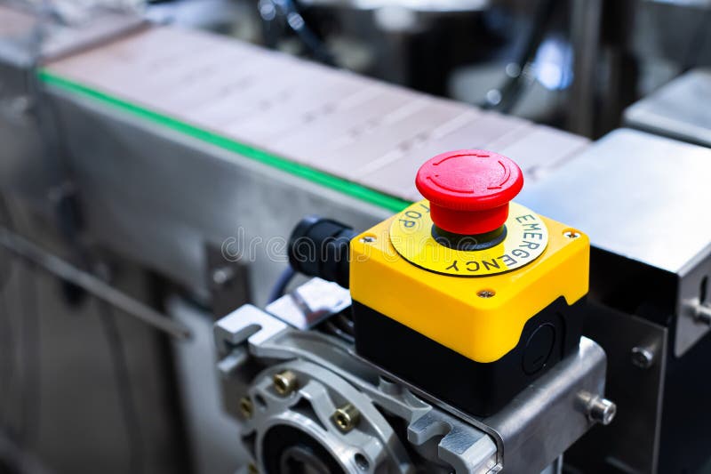 Emergency Stop Button of the Production Line on the Background of the ...