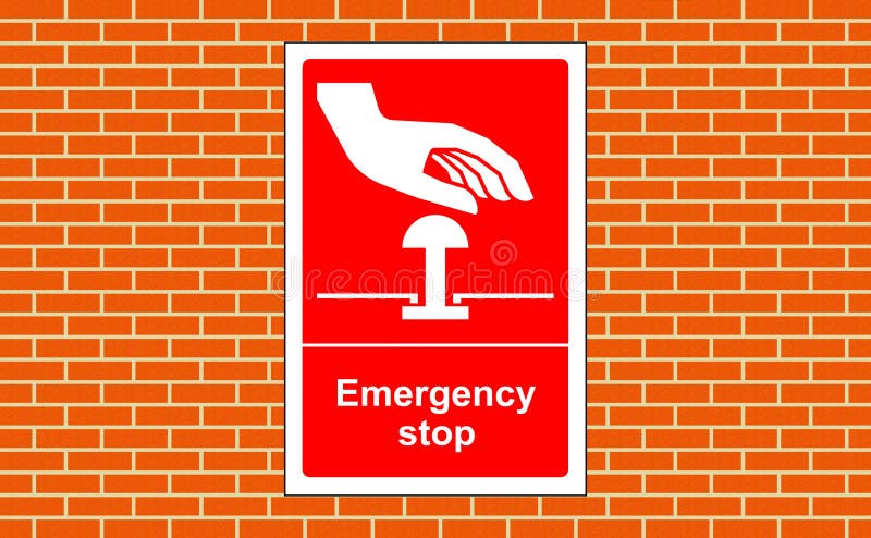 Emergency Stop Button Sign Left on a Wall Stock Vector - Illustration ...