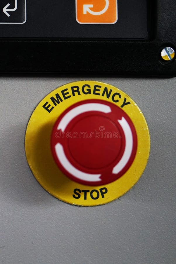 Emergency Stop Button Switch on Control Panel in a Industry Stock Image ...