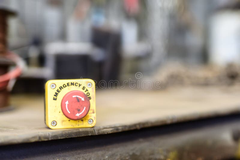 Emergency Stop Button on a Workbench in a Workshop Stock Image - Image ...
