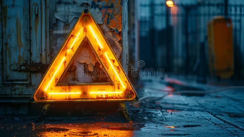 Emergency Stop Neon Warning Sign on Rusty Surface Stock Photo - Image ...