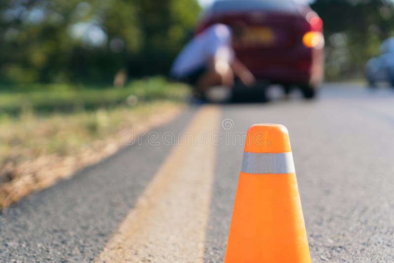 Emergency Stop Sign and Man with Broken Down Car on the Highway Stock ...