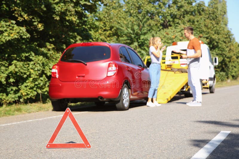 Emergency Stop Sign and People Near Broken Car Stock Image - Image of ...