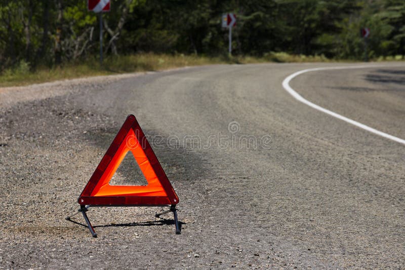 An Emergency Stop Sign for a Vehicle is Installed on the Road. Copy ...
