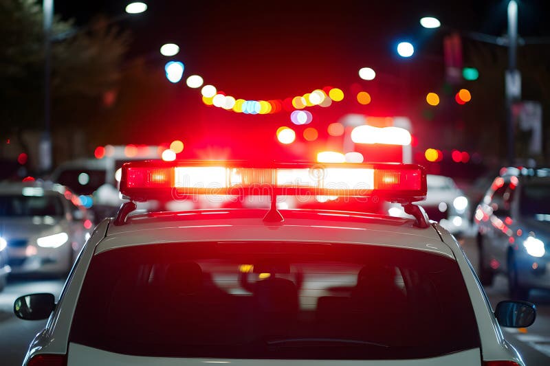 Emergency Vehicle with Red Light, Intense Nighttime Urban Scene ... Emergency Vehicle with Red Light, Intense Nighttime Urban Scene ...