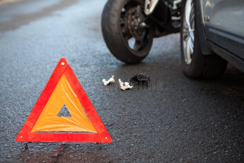 Emergency Warning Triangle Positioned on Asphalt Road Due Accident with ...