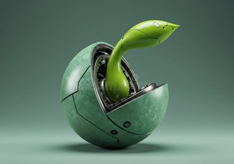 Emerging Green Sprout from a Tech Sphere on Green Background Stock ...