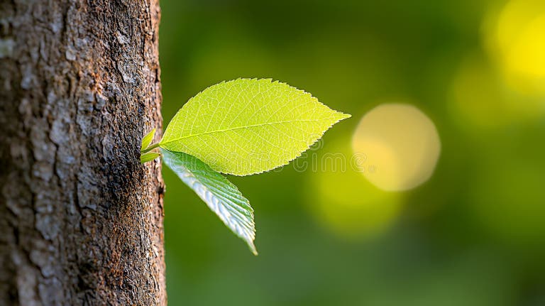 Emerging Leaf on Tree Trunk in Springtime Stock Illustration ...