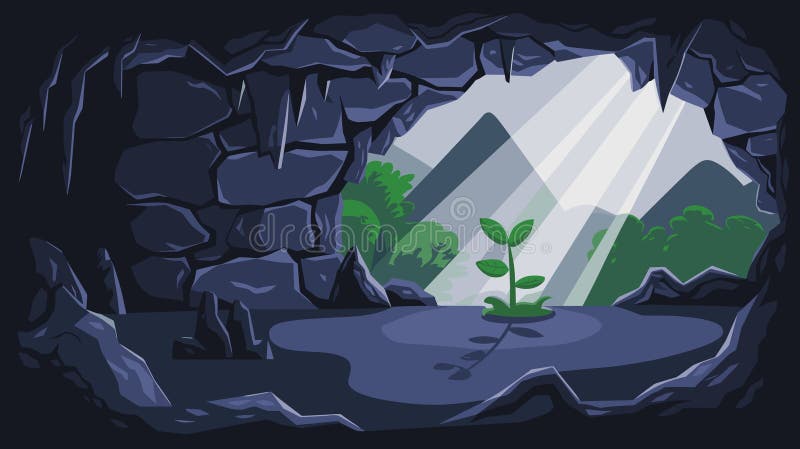 Emerging Life: a Bright Seedling in a Dark Cave Background Stock Vector ...