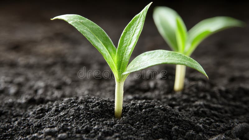 Emerging Life: Sprouting Plants in Rich Soil Symbolize New Beginnings ...