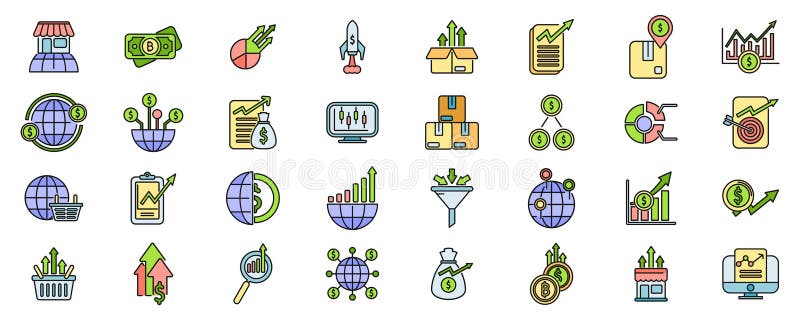 Emerging Market Icons Set Vector Color Line Stock Illustration ...