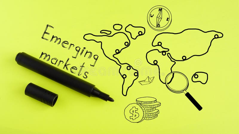 Emerging Markets are Shown Using the Text and Map of the World Stock ...