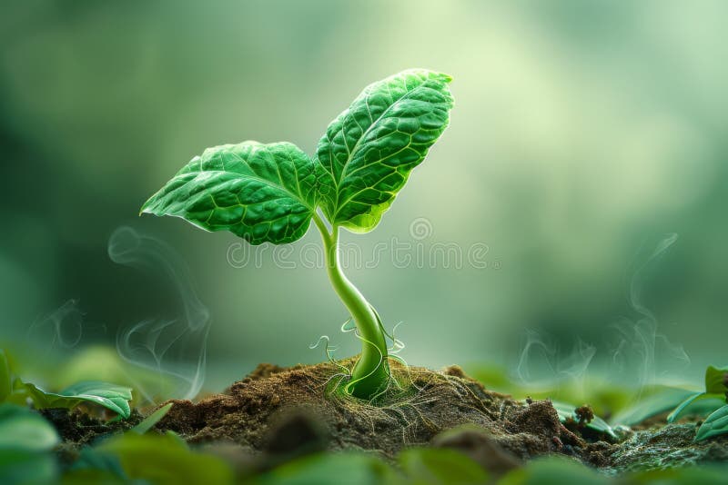 Emerging Plant Sapling with Fresh Green Leaves in Natural Light Stock ...