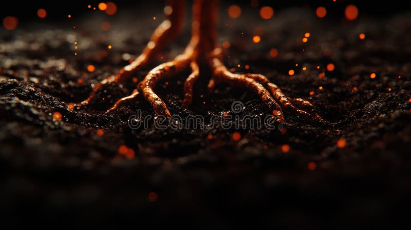 Emerging Root System in Dark Soil with Flecks of Light Exploring Life ...
