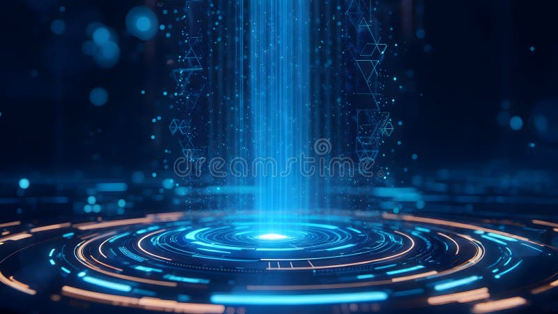 Emerging Technology Data Stream with Abstract Geometric Shapes in Blue ...