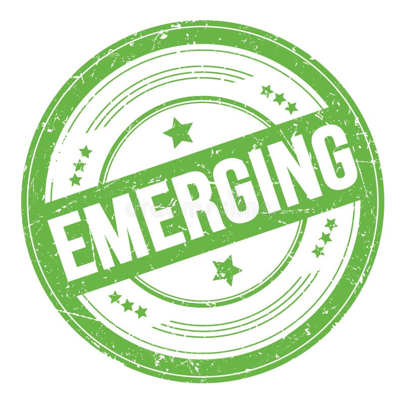 EMERGING Text on Green Round Grungy Stamp Stock Illustration ...