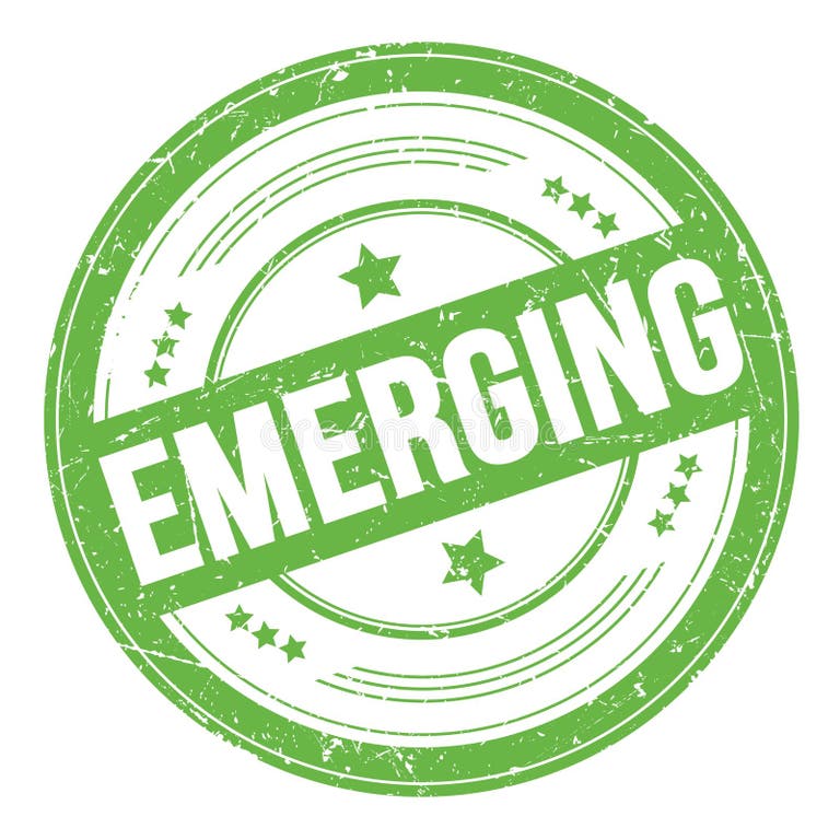 EMERGING Text on Green Round Grungy Stamp Stock Illustration ...