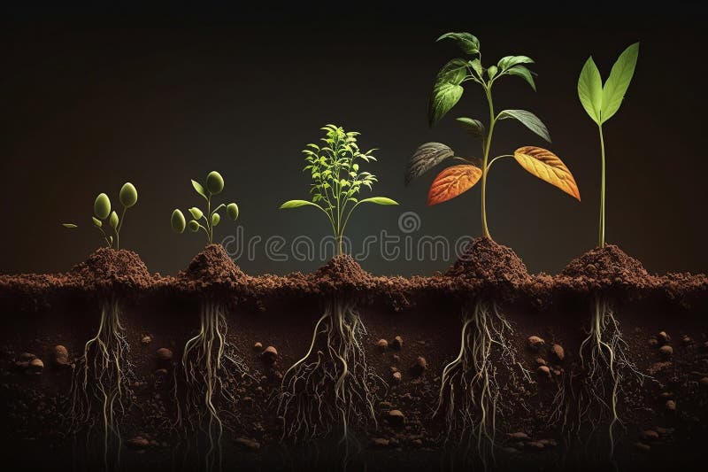Emerging Young Plants with Visible Root Systems Growth and Vitality. AI ...