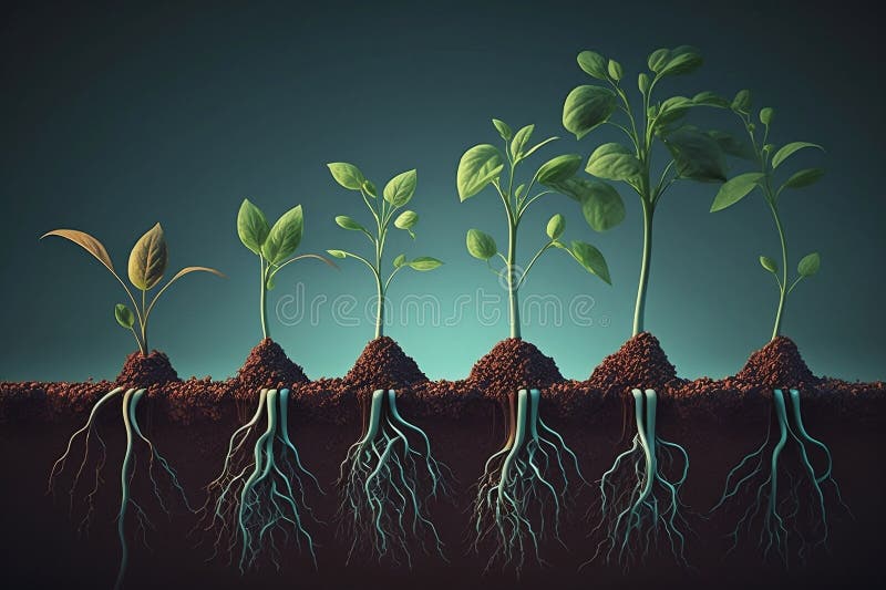 Emerging Young Plants with Visible Root Systems Growth and Vitality. AI ...