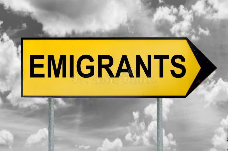 Emigrants Traffic Sign with Black and White Cloudy Sky Stock ...