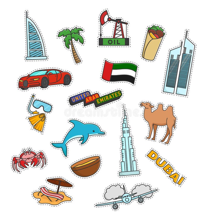 UAE culture elements set stock illustration. Illustration of heritage ...