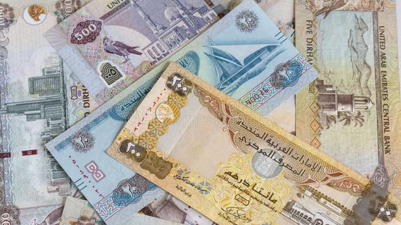 Emirati Dirham Banknotes of Different Denominations Stock Photo - Image ...
