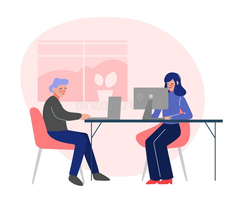 Emloyees Working with Computers, Business Characters Working in ...