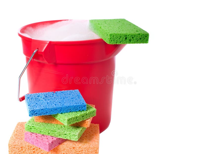 Rode Emmer stock foto. Image of verbleek, handvat, rood - 5156406