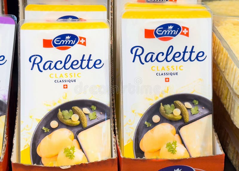 Emmi Raclette Classic Cheese Packaging in Supermarket Display Editorial ...