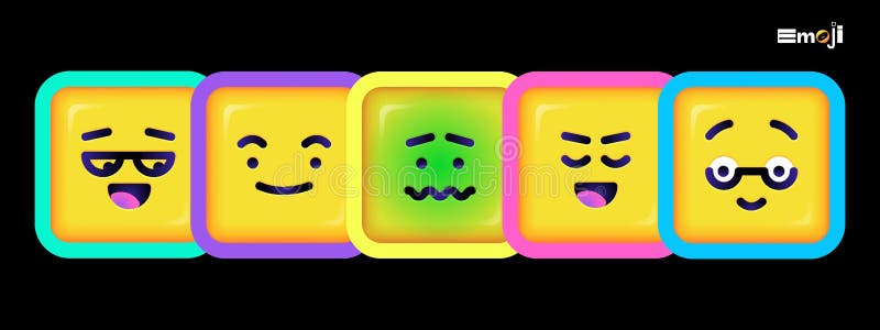 Square Emoticons Yellow Emoji Faces Emoticon Smile, Digital Smiley ...