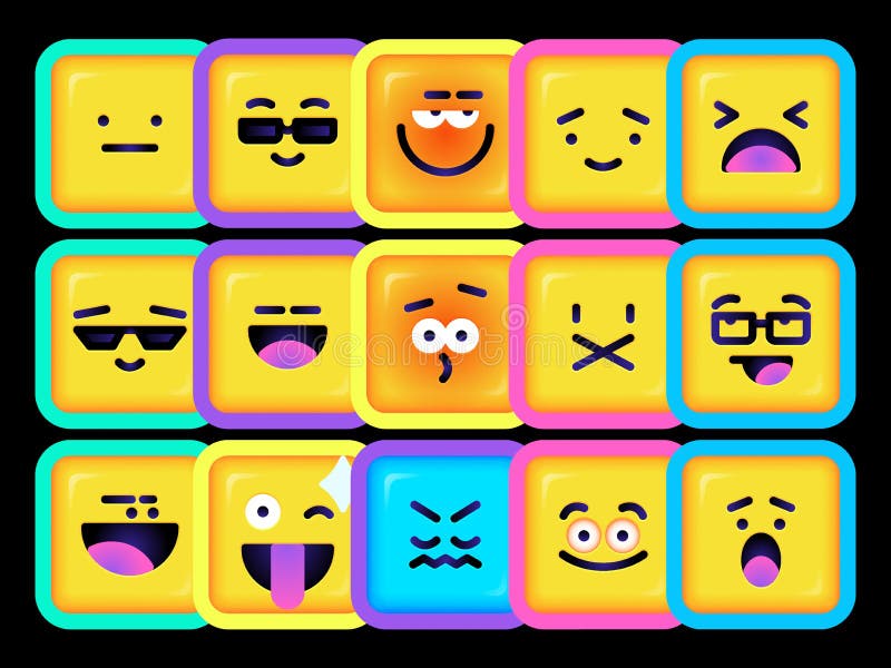 Square Emoticons Yellow Emoji Faces Emoticon Smile, Digital Smiley ...